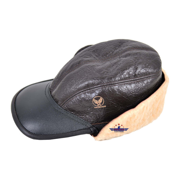 FiveStar Leather USAAF B2 Flight Aviator Sheepskin Leather Cap ...