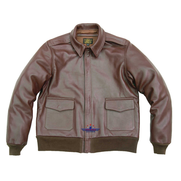 MEN'S TYPE A2 BRONCO MILITARY FLIGHT REAL GOATSKIN LEATHER JACKET ...