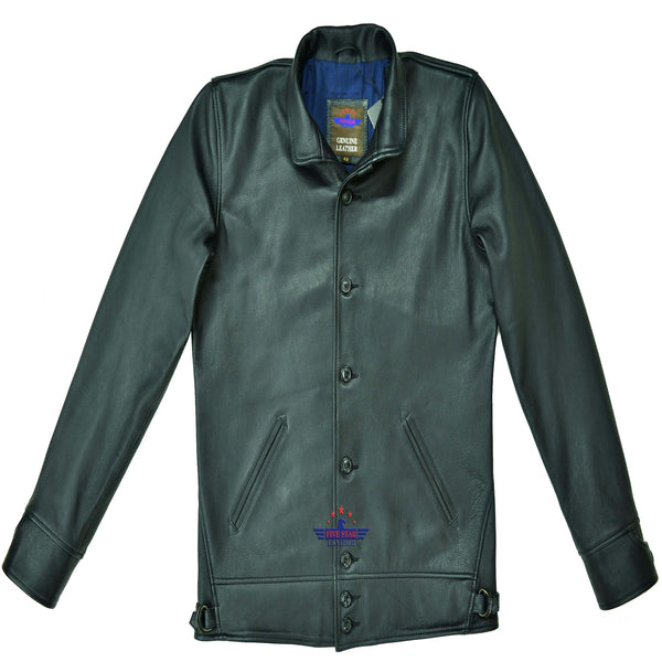 Men's Real Goatskin Brakeman Coat Jacket with Stand-Up Shawl Collar an ...