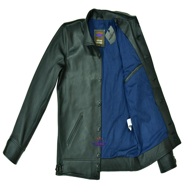 Men's Real Goatskin Brakeman Coat Jacket with Stand-Up Shawl Collar an ...