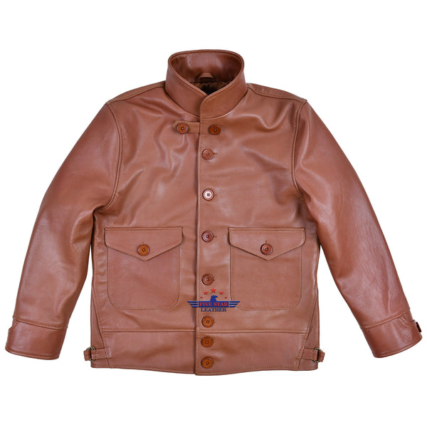 Men's Repro 1930s Vintage Cossack Real Goatskin Leather Jacket Conic B ...