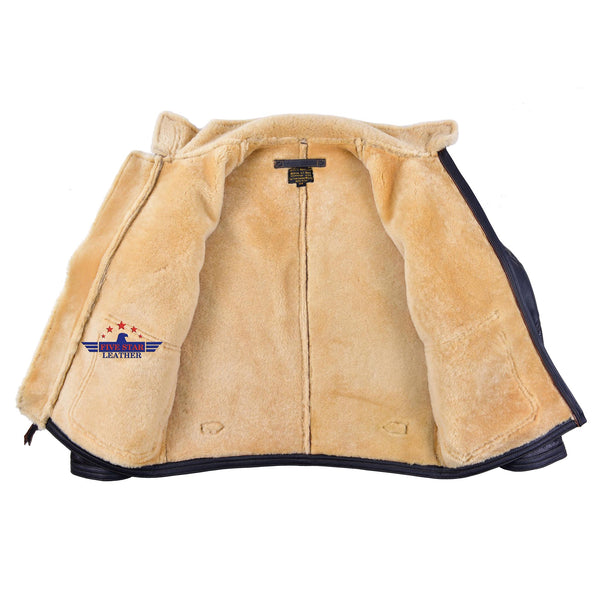 Men Aviator US Navy M-444 Sheepskin Leather Flight Jacket – Fivestar ...